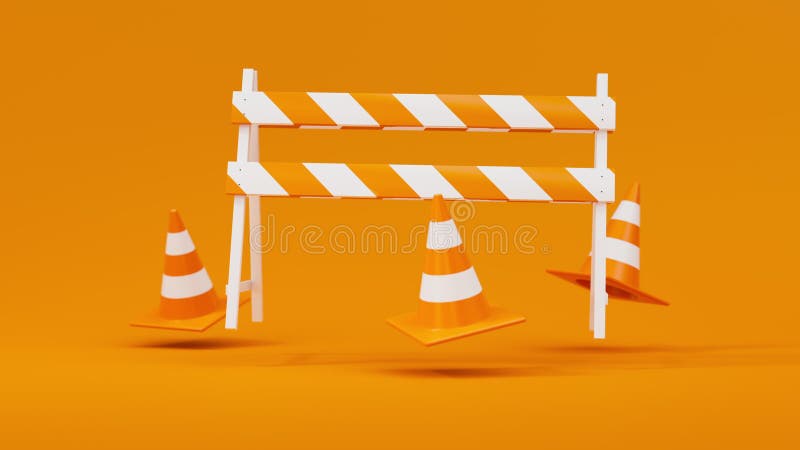 Floating Orange Traffic Cones and Barrier on Orange Background. Safety ...