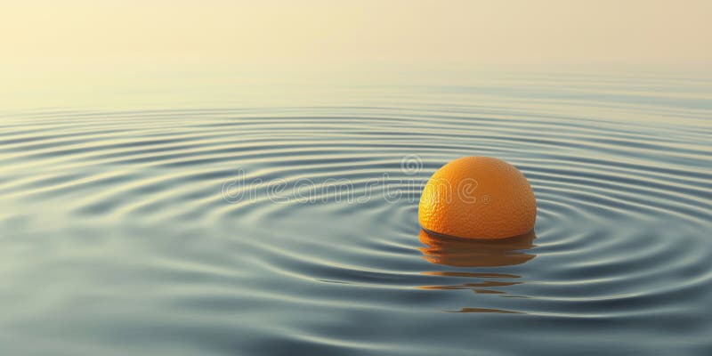 Floating Orange in Tranquil Water Creating Ripples, Serene Reflection ...