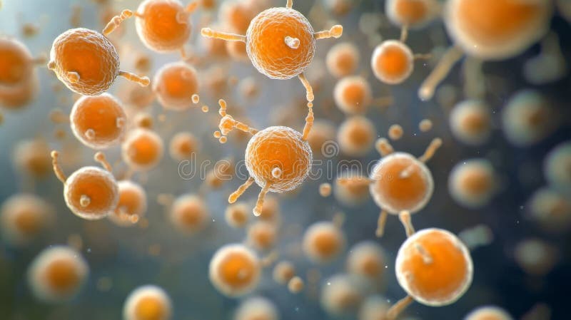 Floating Orange and White Microscopic Cells in Scientific Visualization ...