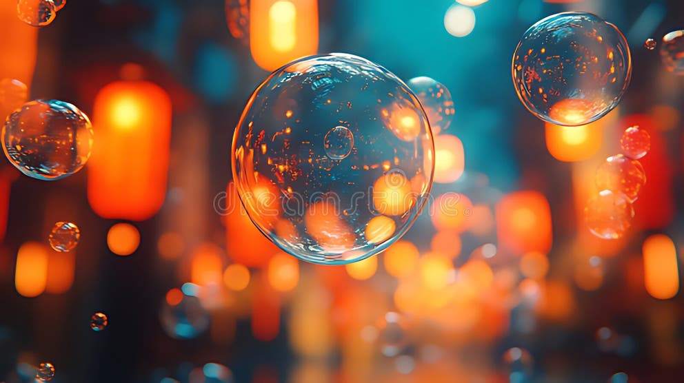 Floating Orbs Reflect Lanterns, Night Market Blur Stock Illustration ...