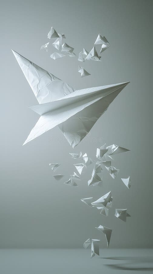 Origami Paper Plane in Mid-flight with Fragments Stock Photo - Image of ...