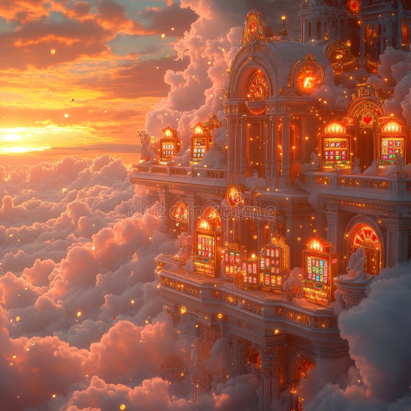 Floating Ornate Building with Stained Glass, Illuminated from within ...