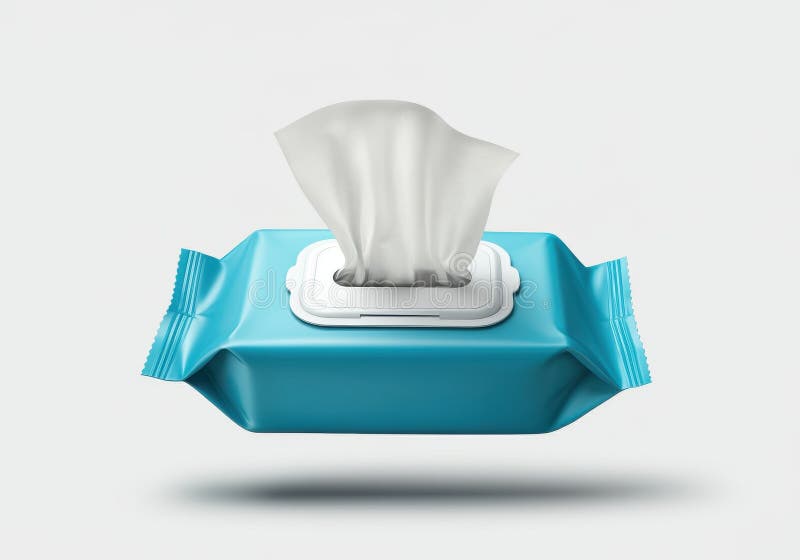 A Floating Pack of Wet Wipes with an Open Flap, on a Solid White ...