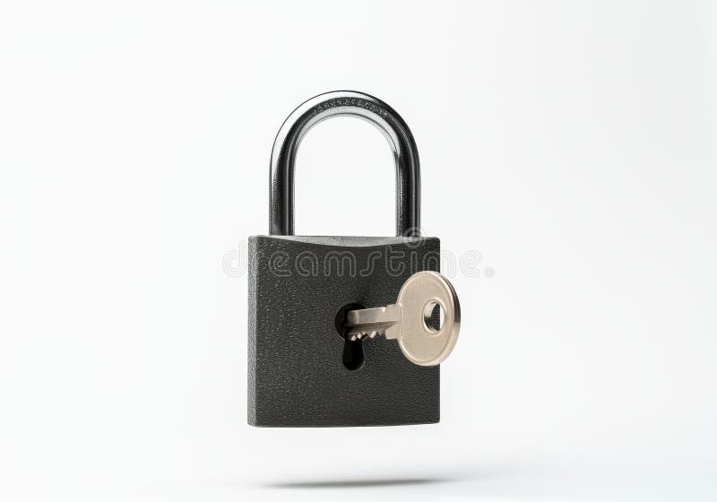 A Floating Padlock with a Key Inserted, Perfectly Horizontal, on a ...