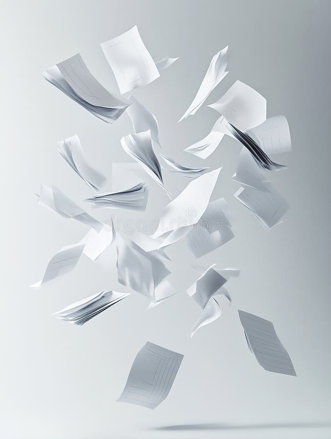 Floating Pages in a Studio Shot on White Background Stock Illustration ...