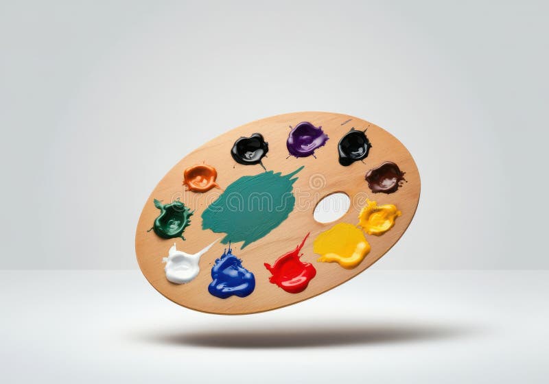 A Floating Paint Palette with Colorful Dabs, on a Solid White ...