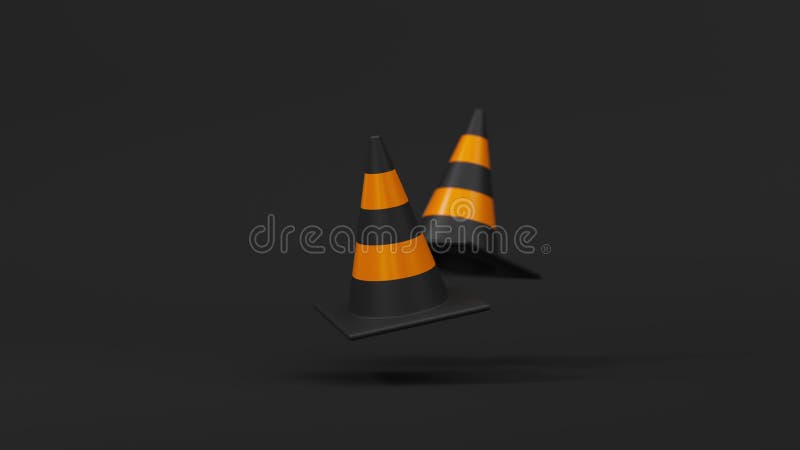 Floating Pair of Orange Black Traffic Cones on Black Background. Safety ...