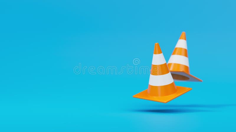 Floating Pair of Orange Traffic Cones on Blue Background. Safety ...