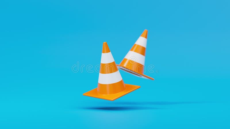 Floating Pair of Orange Traffic Cones on Blue Background. Safety ...