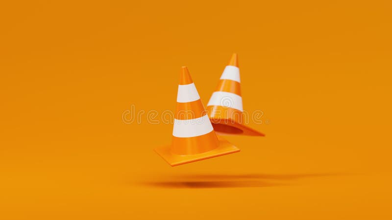 Floating Pair of Orange Traffic Cones on Orange Background. Safety ...