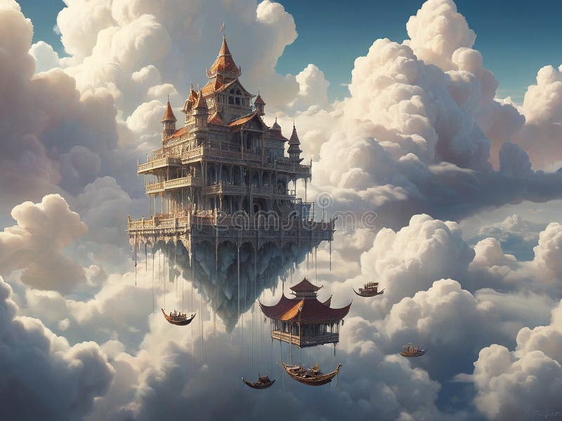 Floating Palace in the Clouds - Generated by Ai Stock Illustration ...