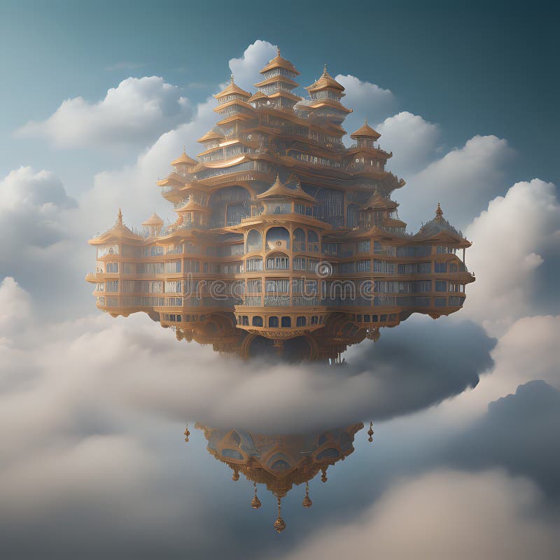 Floating Palace in the Clouds - Generated by Ai Stock Illustration ...