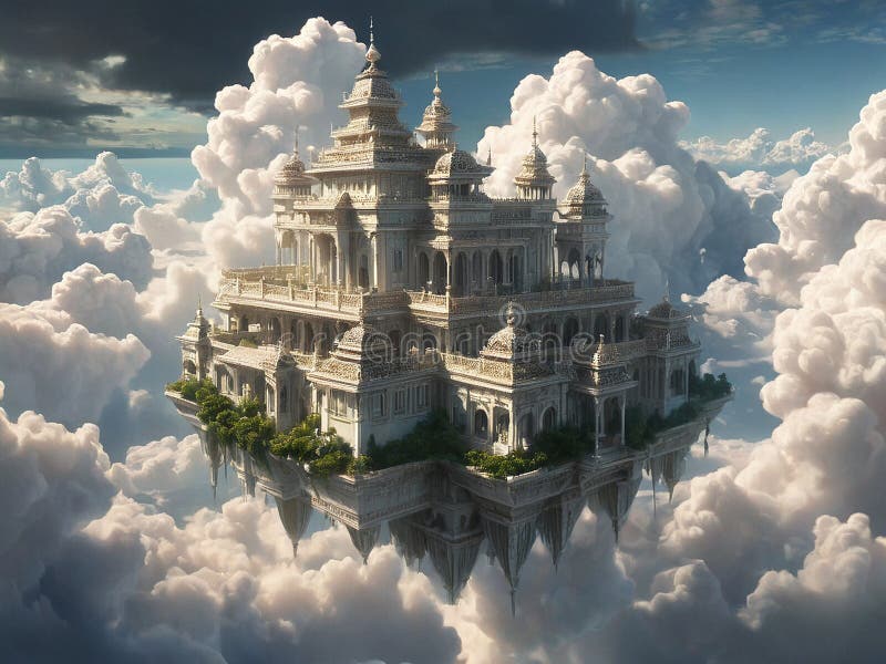 Floating Palace in the Clouds - Generated by Ai Stock Illustration ...