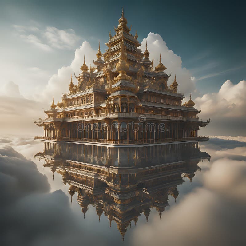 Floating Palace in the Clouds - Generated by Ai Stock Illustration ...