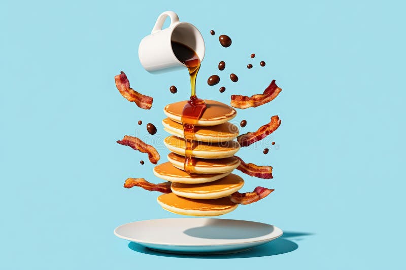Floating Pancake Stack with Levitating Syrup Stock Illustration ...