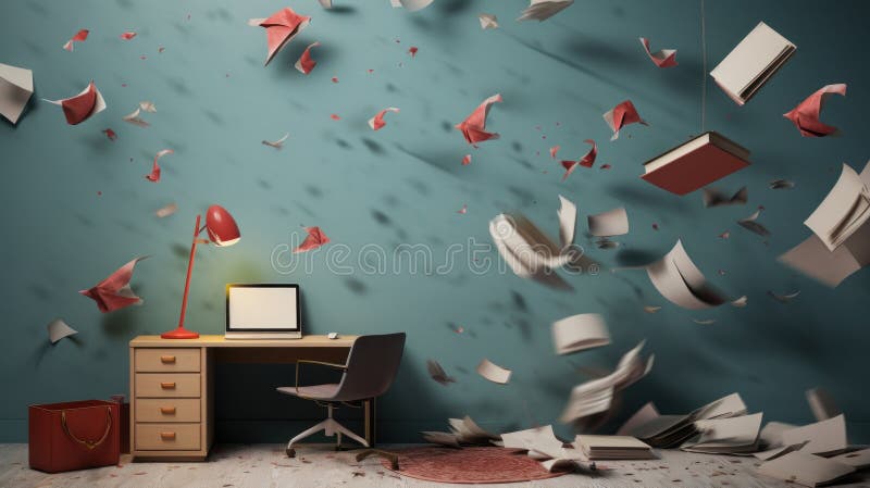 Floating Papers and Envelopes in Home Office Stock Illustration ...