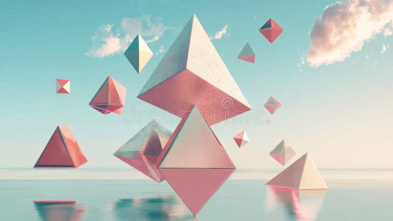 Floating Pastel Geometric Shapes Above Water Stock Illustration ...