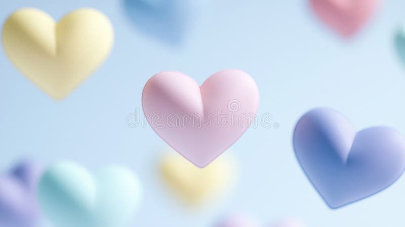 Floating Pastel Hearts on Soft Blue Background for Valentine S Day ...