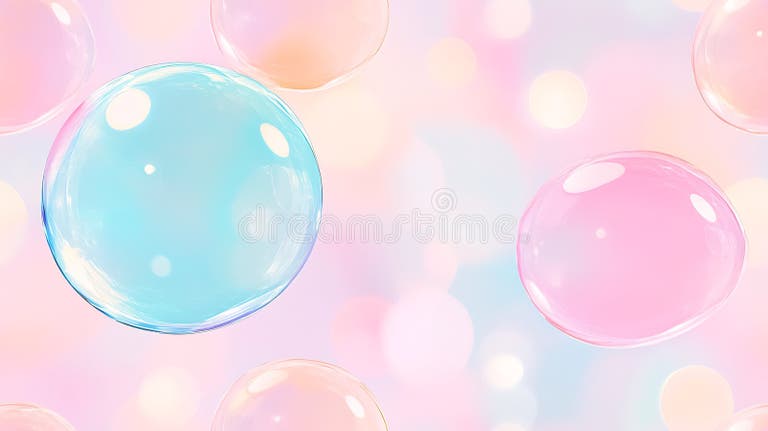 Floating Pastel Pink and Blue Bubbles on Soft Bokeh Background Stock ...
