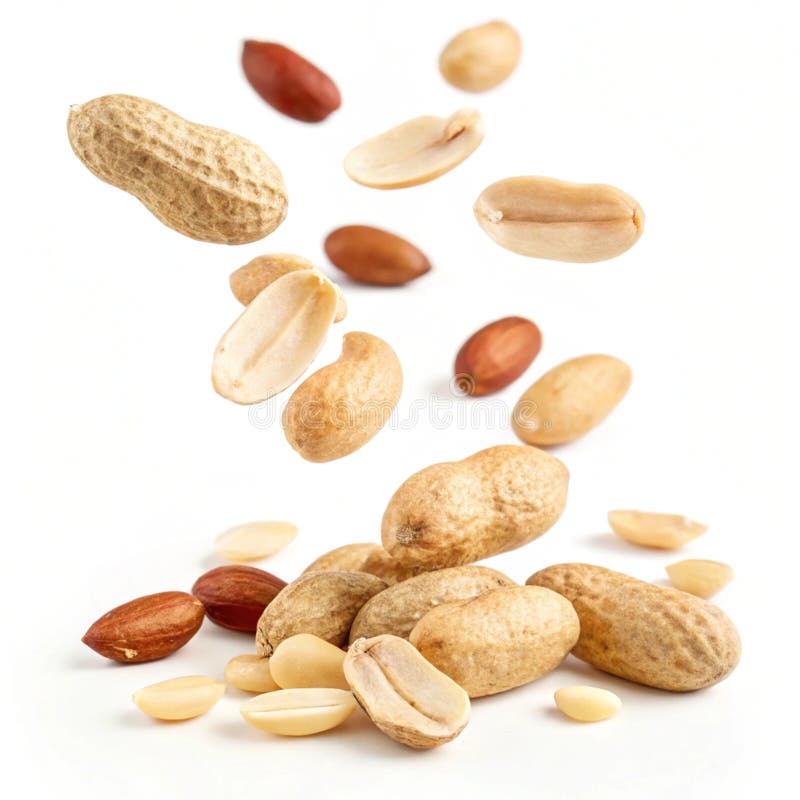 Floating Peeled Peanuts Isolated on White Background Stock Illustration ...