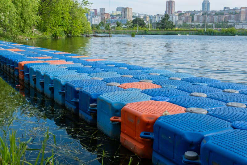 Floating Pier Made of Composite Plastic Blocks on the River, Sea ...
