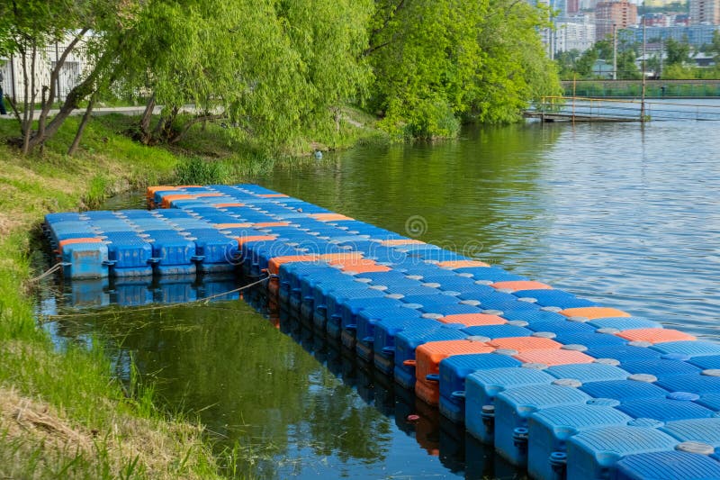 Floating Pier Made of Composite Plastic Blocks on the River, Sea ...
