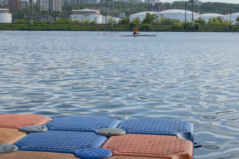 Floating Pier Made of Composite Plastic Blocks on the River, Sea ...