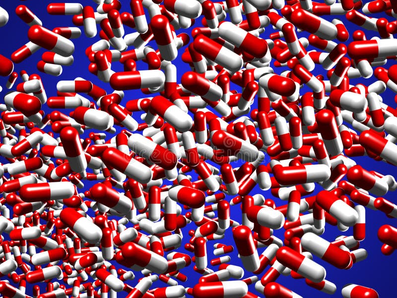 Floating pills on blue stock illustration. Illustration of hospital ...