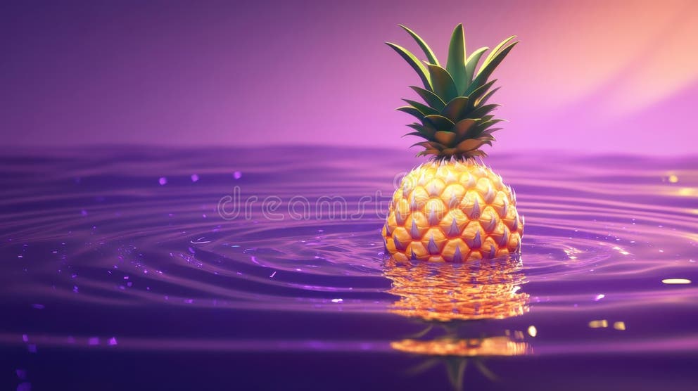 Floating Pineapple Against a Purple Background Stock Illustration ...