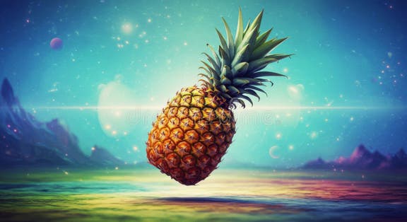 Floating Pineapple in a Cosmic Landscape Stock Illustration ...