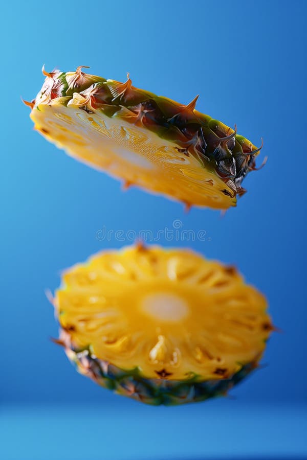 Floating Pineapple Slice Against Blue AI Generated Stock Illustration ...