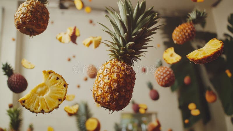 Floating Pineapple and Tropical Fruit Pieces Stock Illustration ...