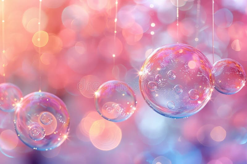 Floating Pink and Blue Bubbles with Sparkling Lights Background Stock ...