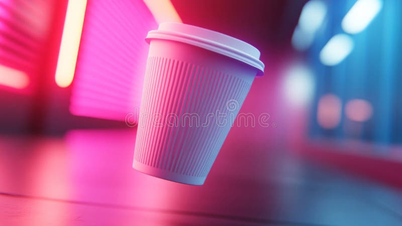 Floating Pink Coffee Cup in Neon Light Stock Illustration ...