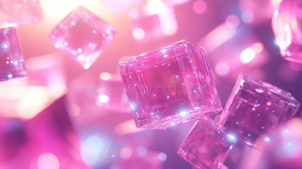 Floating Pink Cubes Glowing with Light Abstract Background Stock ...