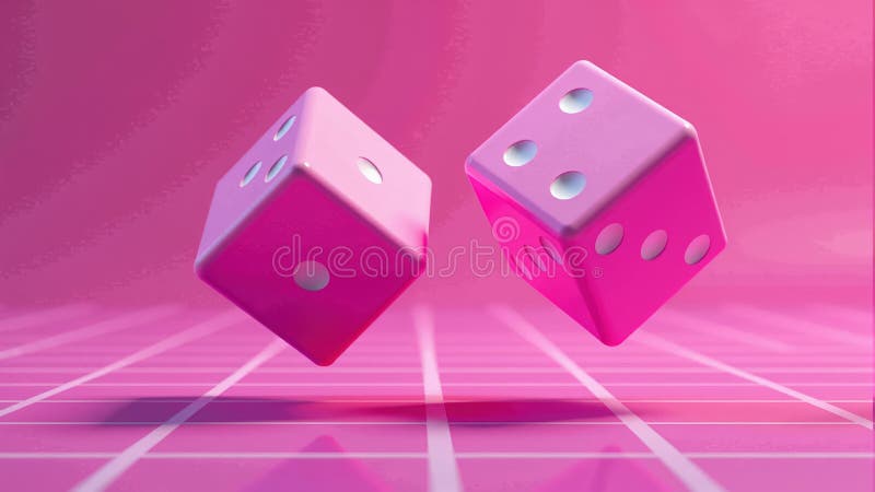 Floating Pink Dice on Pink Grid Stock Illustration - Illustration of ...
