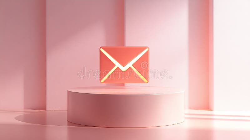 Floating Pink Envelope Icon on Pedestal in Modern Room, Minimalist ...