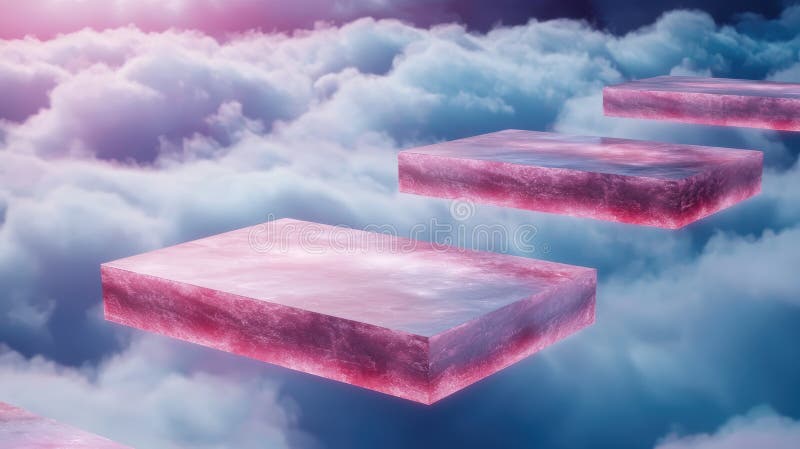 Floating Pink Geometric Shapes in the Sky Stock Illustration ...