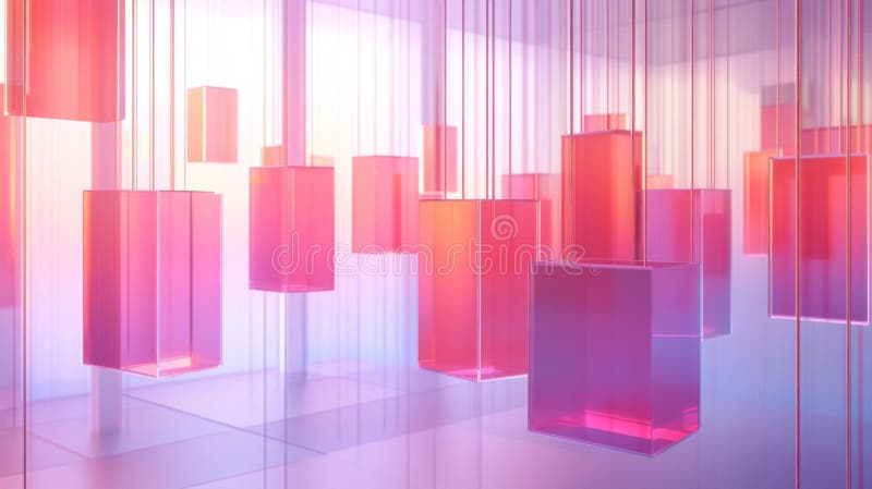 Floating Pink Glass Cubes in a Modern Interior Stock Illustration ...