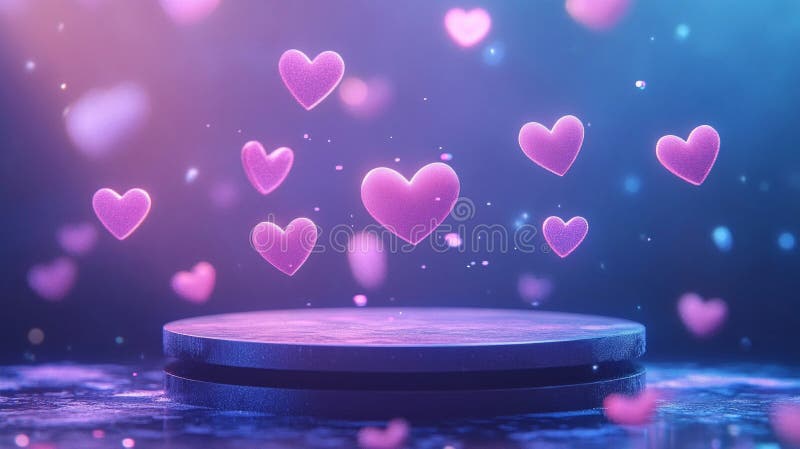 Floating Pink Glitter Hearts on Dark Background Stock Illustration ...