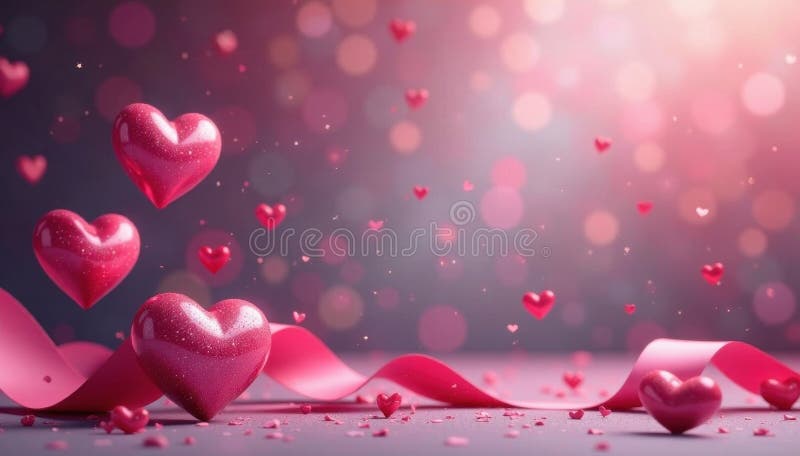 Floating Pink Hearts Ribbon, Soft Focus Backdrop, Intimacy, Romantic ...