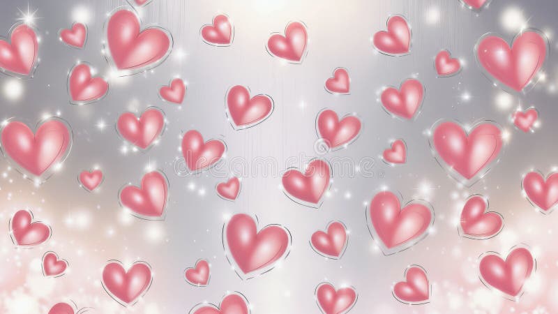 Floating Pink Hearts with Sparkling Lights on a Gradient Background ...