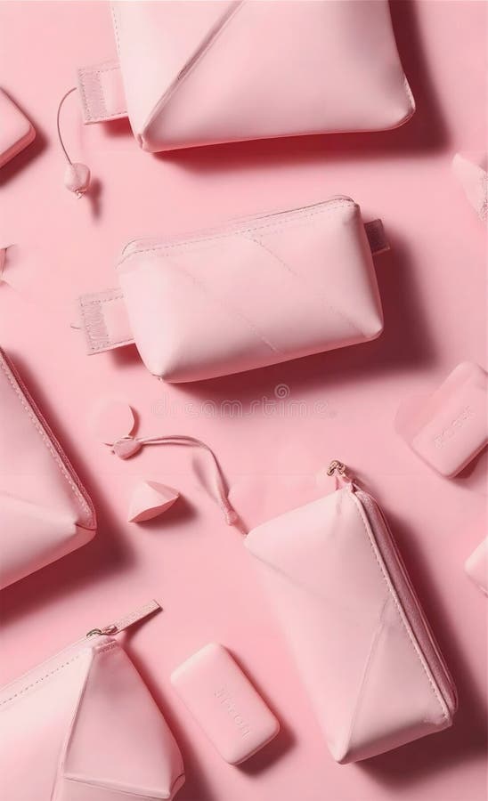Floating Pink and Light Pink Cosmetic Pouches Mockup. Stock ...