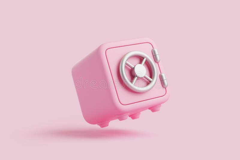 Floating Pink Safe Vault on Minimal Background Stock Illustration ...