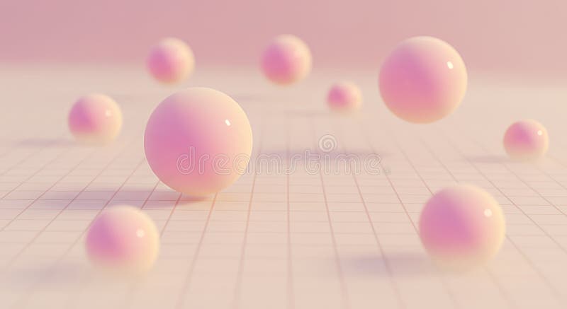 Floating Pink Spheres on Grid Surface Soft Abstract Background Design ...