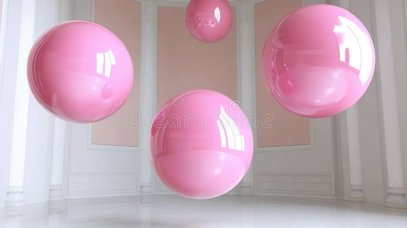 Floating Pink Spheres in a Minimalistic Interior Space Stock ...