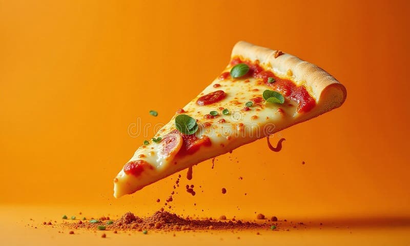 Floating Pizza Slice Exploding Ingredients Bright Colors Stock ...