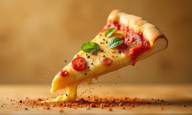 Floating Pizza Slice Exploding Ingredients Bright Colors Stock ...