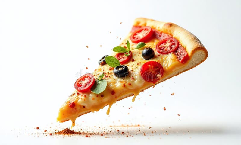 Floating Pizza Slice Exploding Ingredients Bright Colors Stock ...