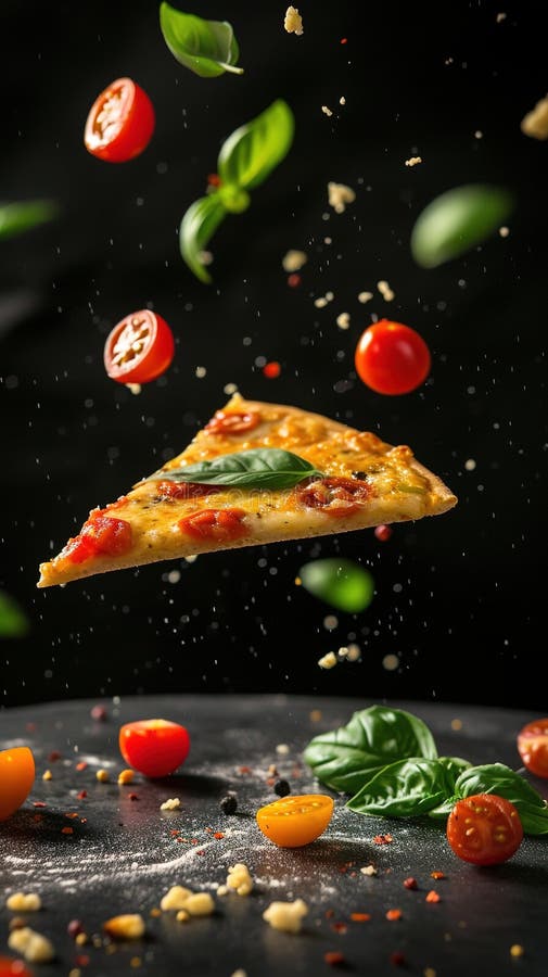 Floating Pizza Slice with Ingredients Mid-air., AI Generated Stock ...
